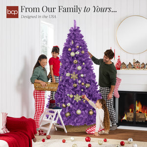 Artificial Purple Christmas Tree, Unlit Pine Design w/Easy Assembly ...