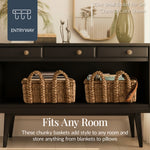 3Pc Shelf Baskets, Small, Large & XL Chunky Woven Baskets w/ Braided H ...
