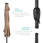 Outdoor Solar Patio Umbrella w/ Push Button Tilt, Crank Lift - 7.5ft ...