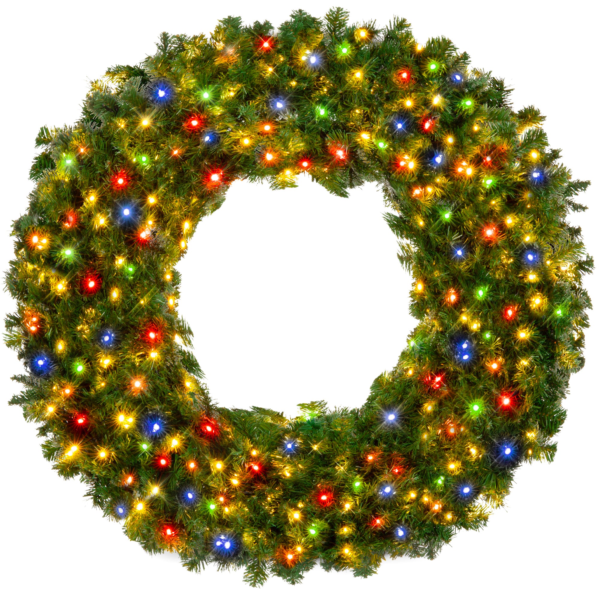 Pre-Lit Artificial Fir Christmas Wreath w/ Multicolor LED Lights, PVC ...