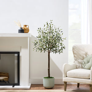 Artificial Olive Tree, Lifelike Faux Tree w/ White Pot, Decorative Oli ...